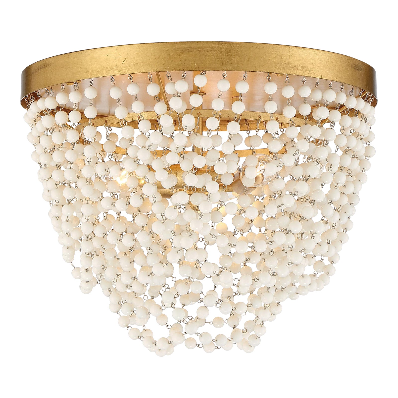 Fiona 3 Light Antique Gold Ceiling Mount with White Beads | Chairish