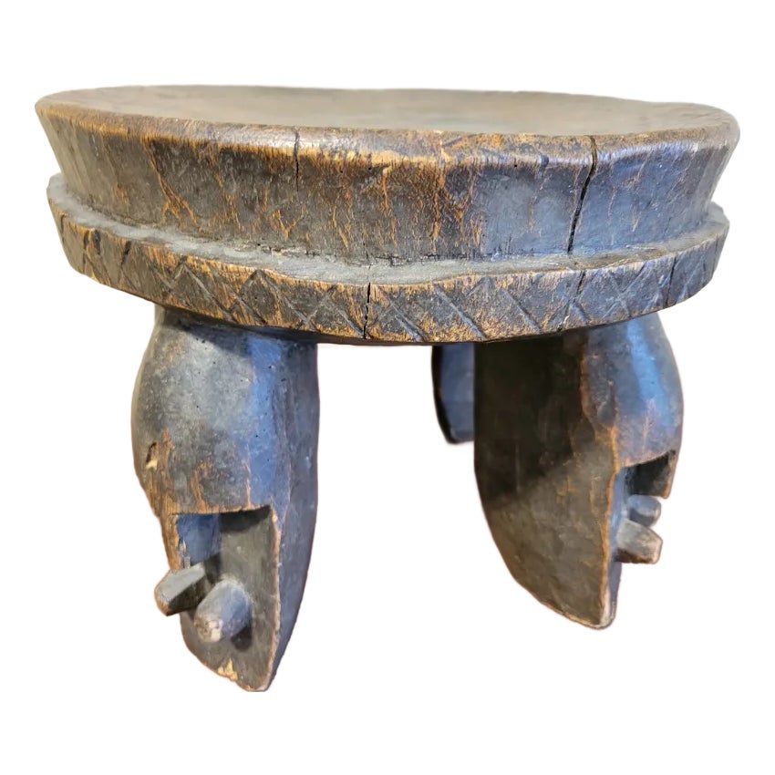 Antique Ashanti Carved Round Stool | Chairish