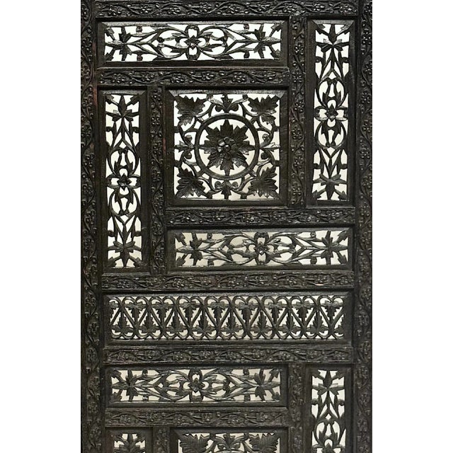 Old Intricately Carved Openwork 4 Panel Ebony Black Oak Floor Screen ...