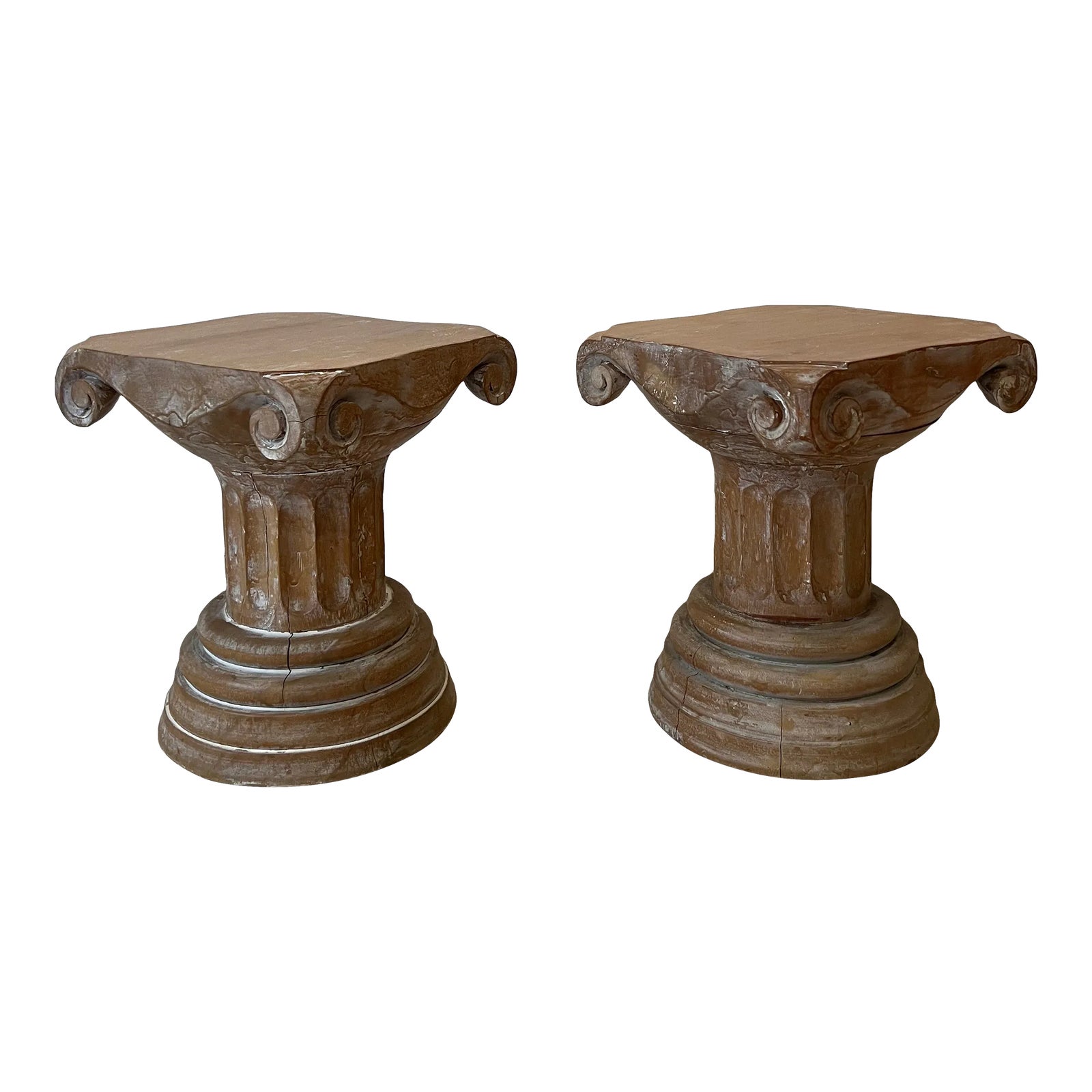 1980s Neoclassical Wood Column Side Tables - a Pair | Chairish