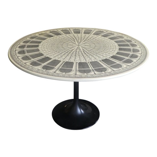 Neoclassical Fornasetti Black and White Coliseum Dining Table | Chairish