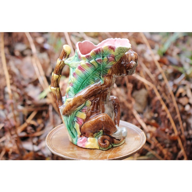 1880 English Victorian Majolica Large Monkey Pitcher / Jug | Chairish