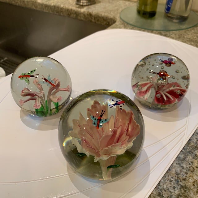 1930s Bugs with Flowers Hand Blown Art Glass Paperweights - Set of 3 ...
