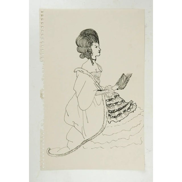 Vintage Pen Ink Portrait Drawing of a Woman in the Style of Aubrey ...