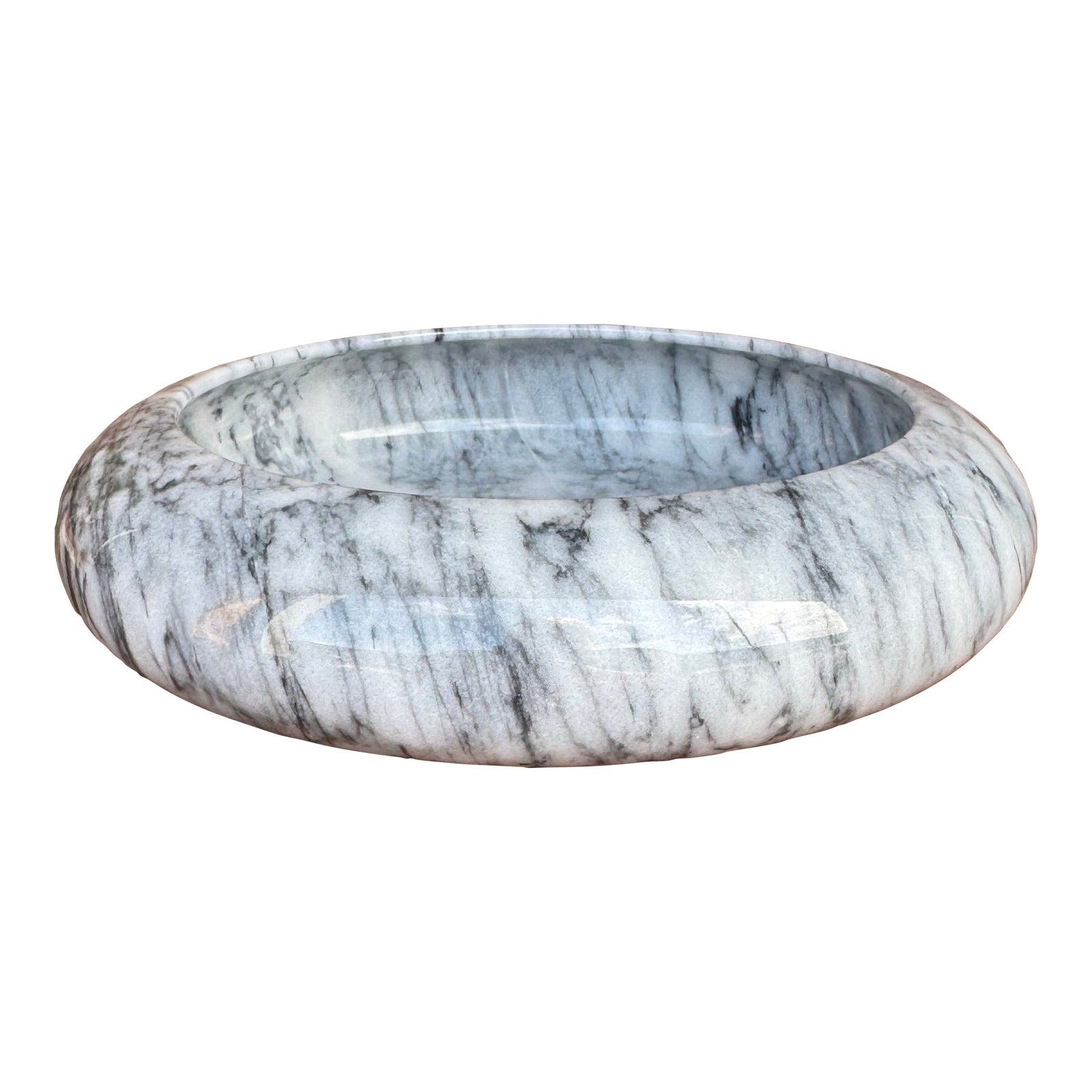 Vintage Italian Gray Marble Bowl – 9" Wide Stone Centerpiece | Chairish