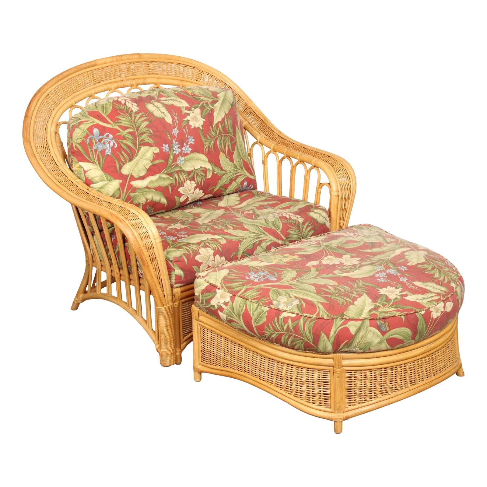 Braxton Culler Rattan Lounge Chair and Ottoman | Chairish