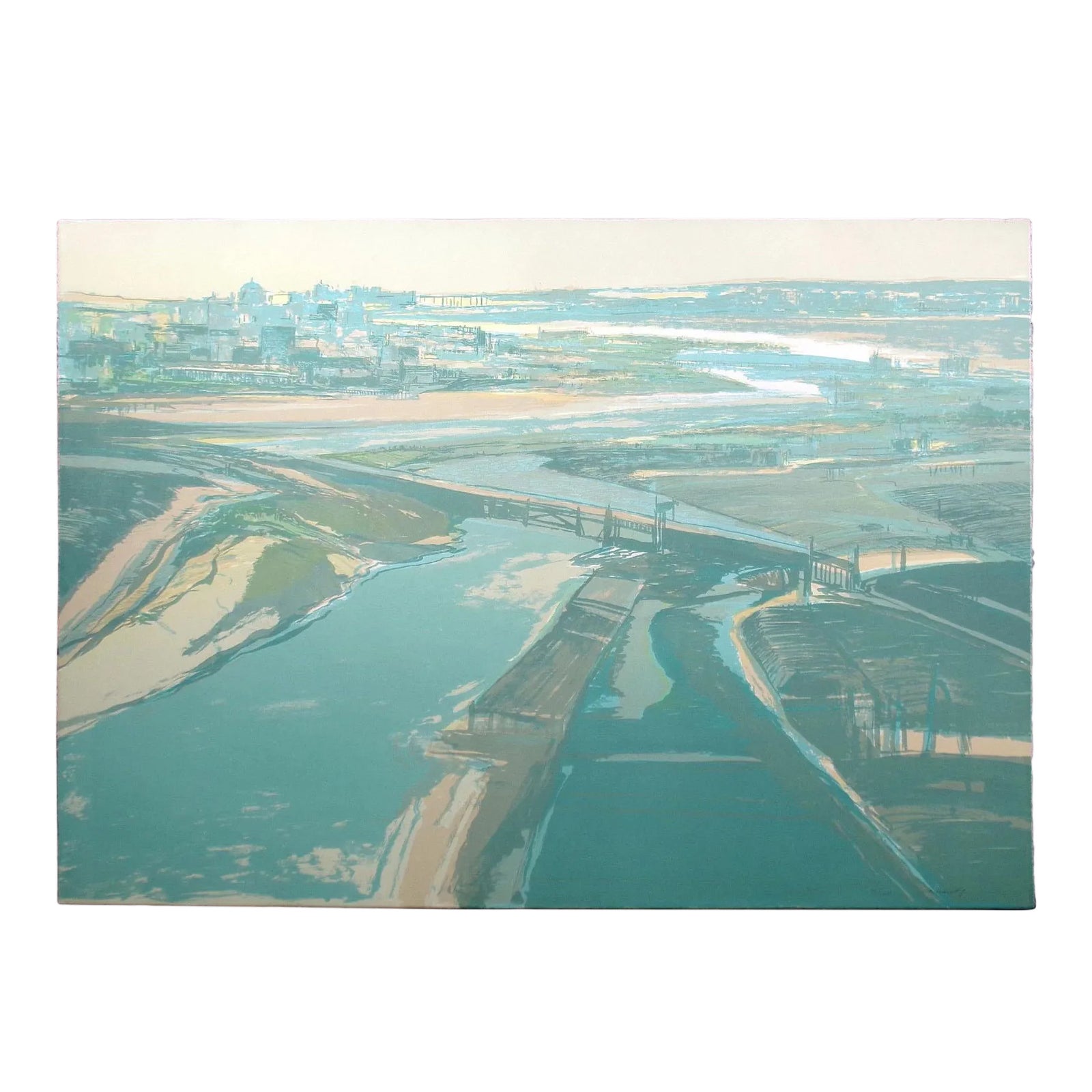 1980s "River City" Cityscape Aerial Lithograph Print by James Conaway ...