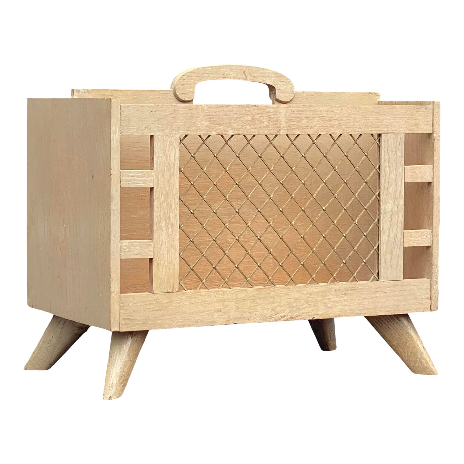 Mid-Century Modern Pickled Oak & Brass Magazine Rack by Butler | Chairish