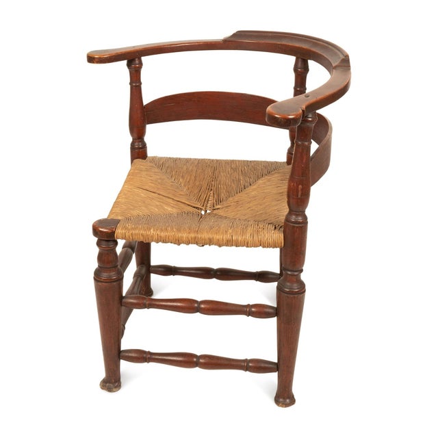 Antique Country Rush Seat Corner Chair | Chairish