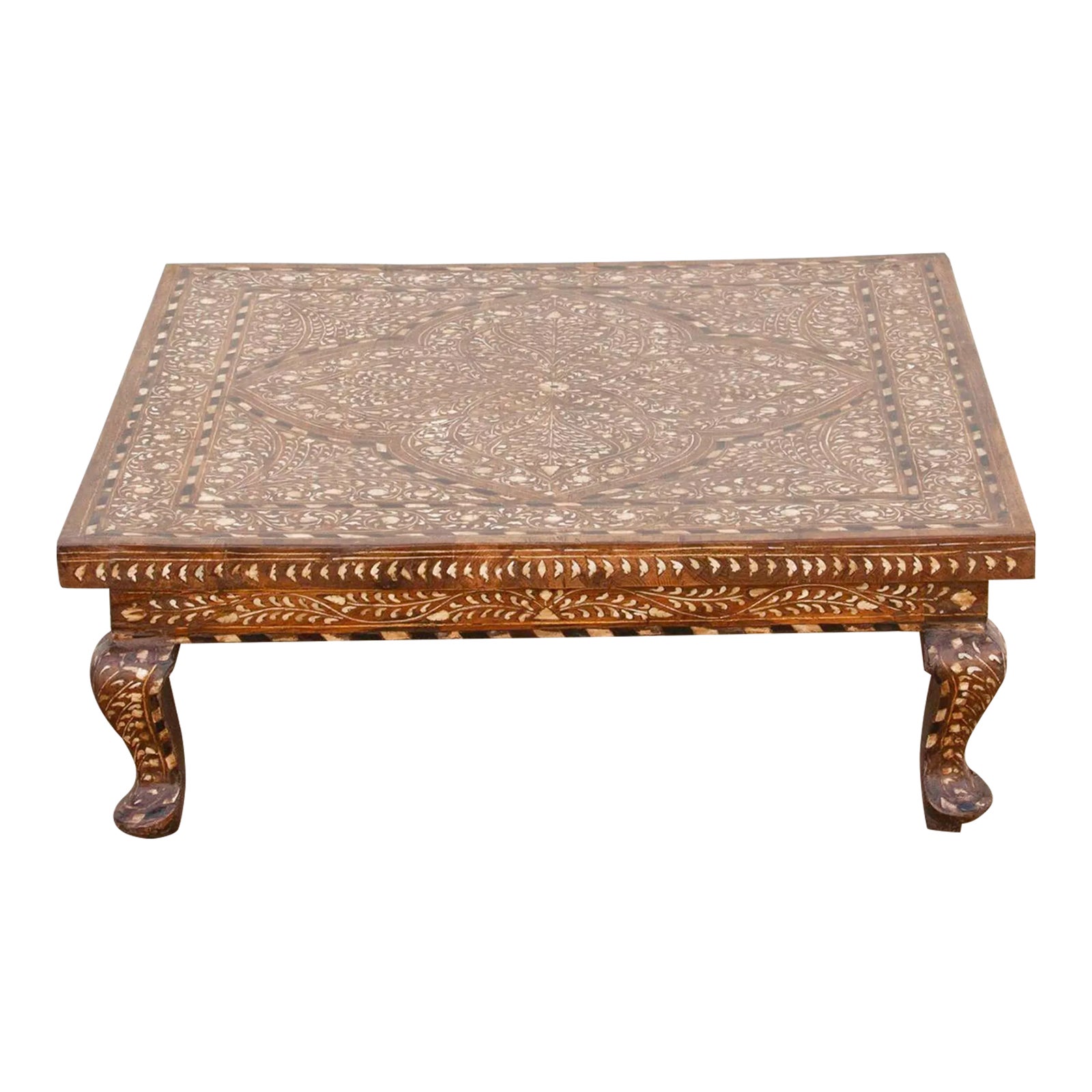 Indian Inlaid Low Side Table | Chairish