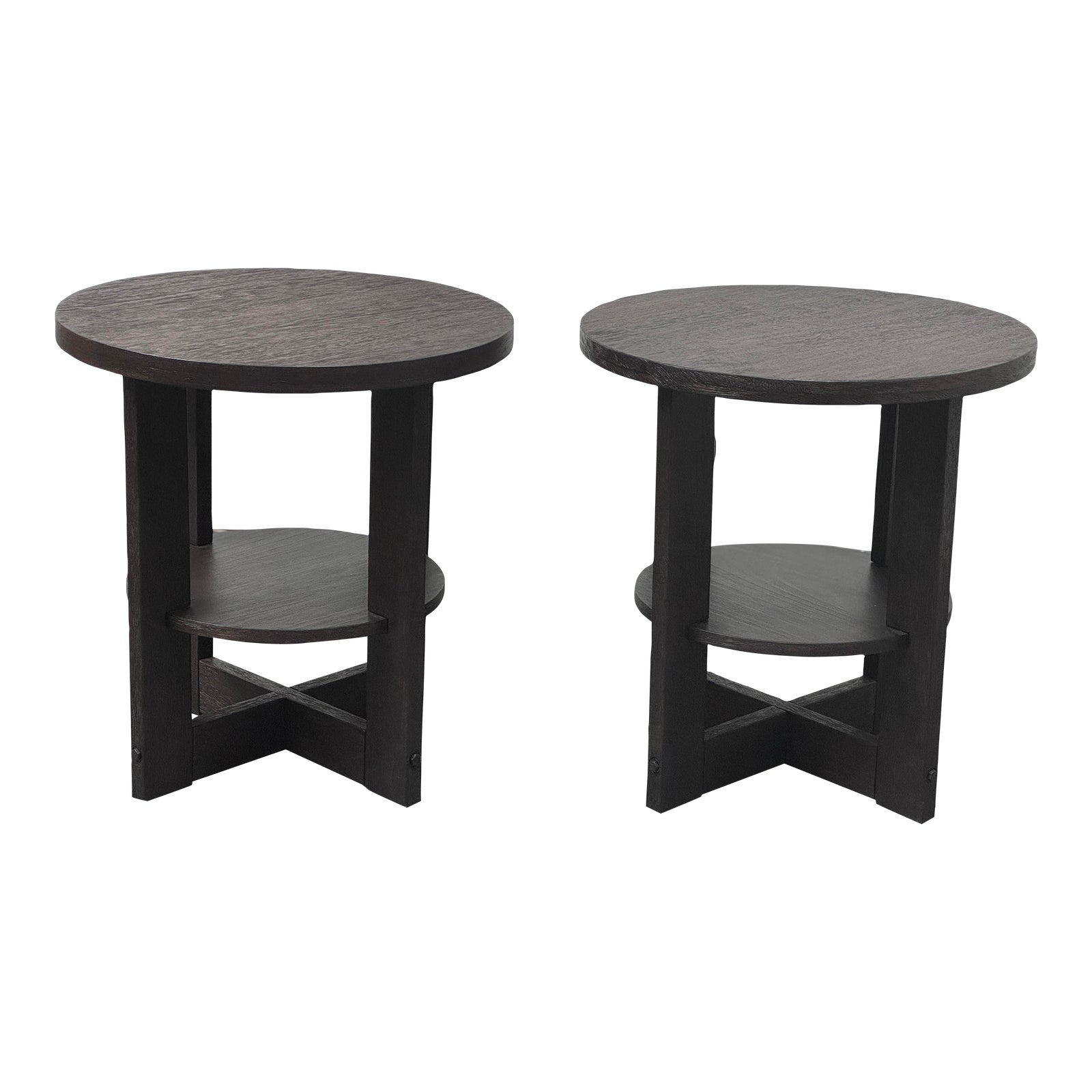 New International Atelier Celia Round Side Tables, a Pair | Chairish