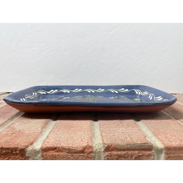 1990s Handmade Redware Pottery Navy Blue Herb Serving Platter - Signed ...