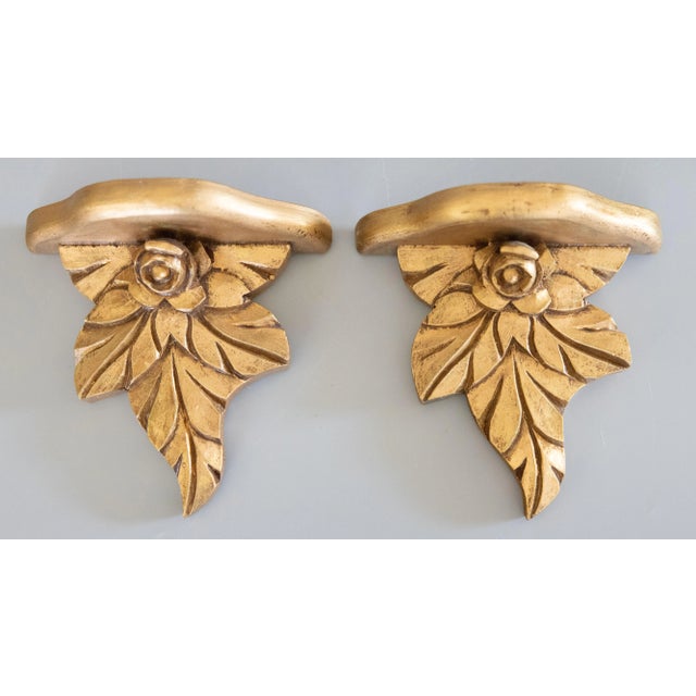 Vintage Italian Gilt Plaster Roses Wall Brackets Shelves - a Pair ...