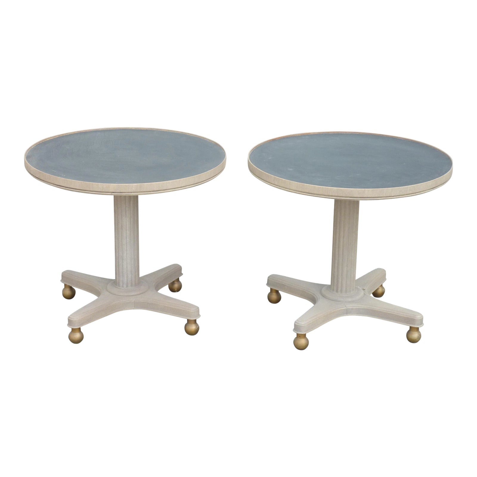 Mid-Century Modern Gray Wooden Round Tables - a Pair | Chairish