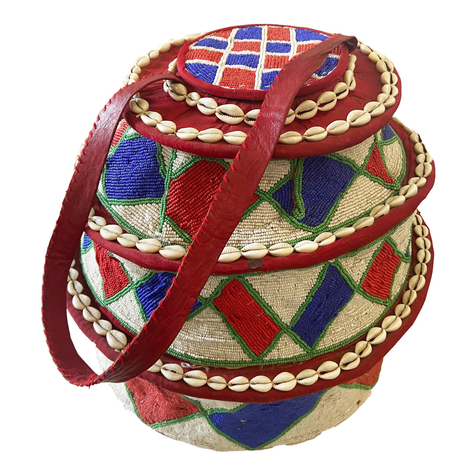 Vintage Yoruba Lidded Beaded Basket/Container Nigeria 13.5" H | Chairish