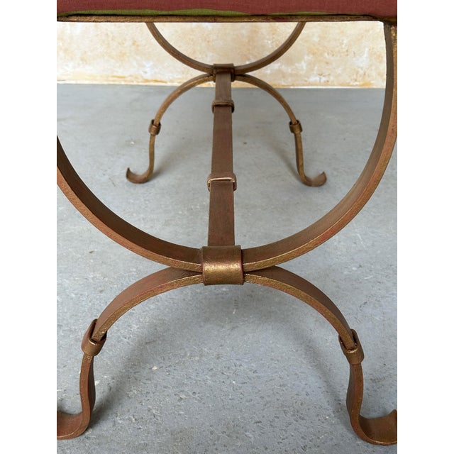 Spanish Gilt Iron Bench in Striped | Chairish