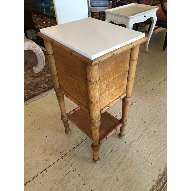 Antique Natural Pine Night Stand With White Marble Top | Chairish