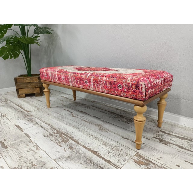 Handmade Red Rug Upholstered Bench | Chairish