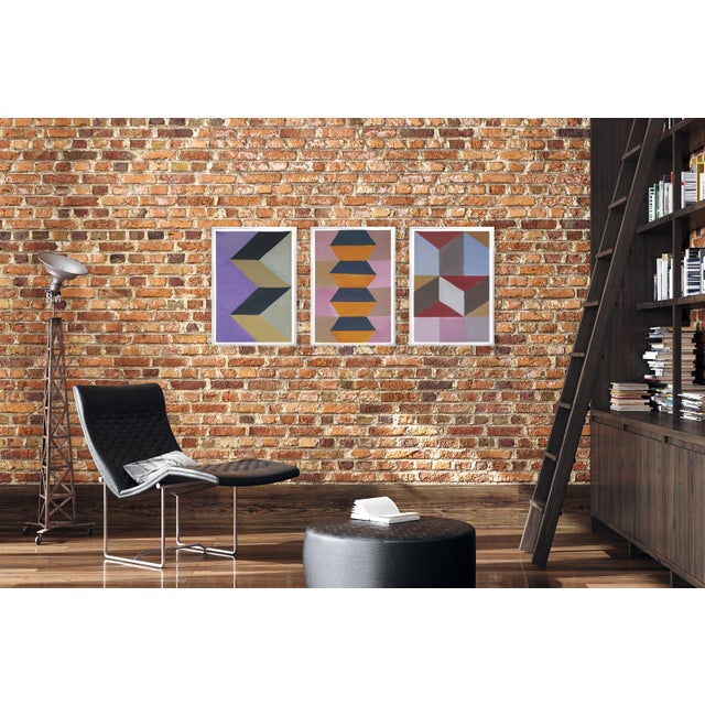 2022, Abstract Geometric Patterns Triptych of "Monumental Flower Pot ...