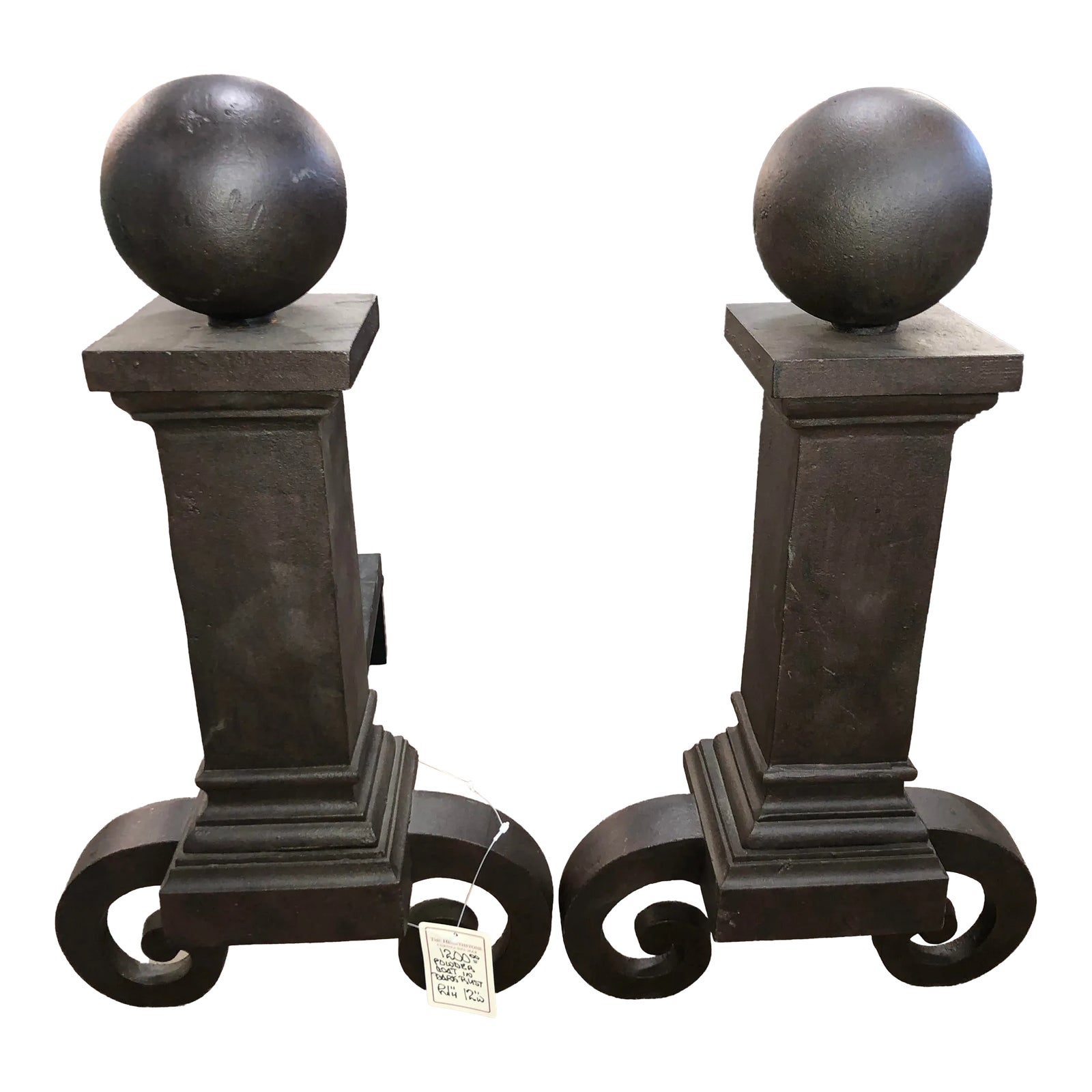 Late 20th Century Cannonball Andirons in Dark Rust Powder Coat Finish ...