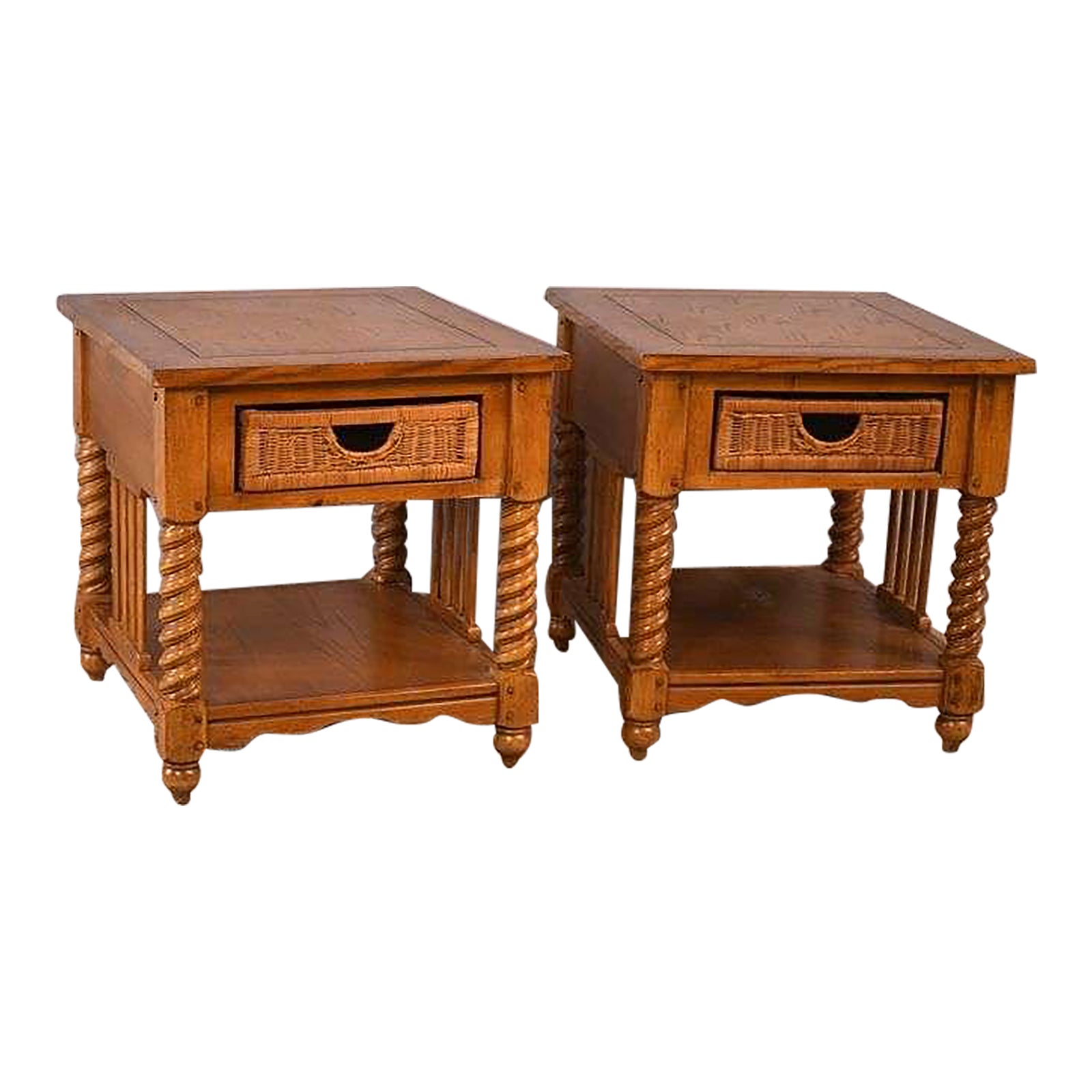 1990s Pair of Oak 2 Tier Side Tables | Chairish