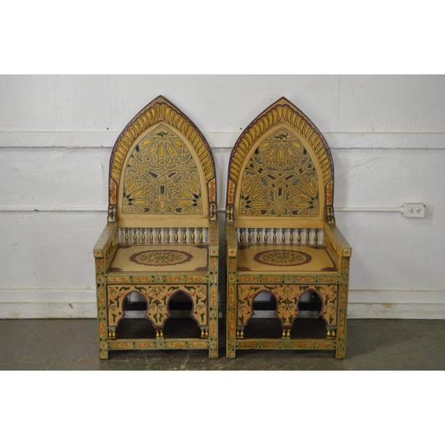 Middle Eastern Decorated Hall Chairs - a Pair | Chairish