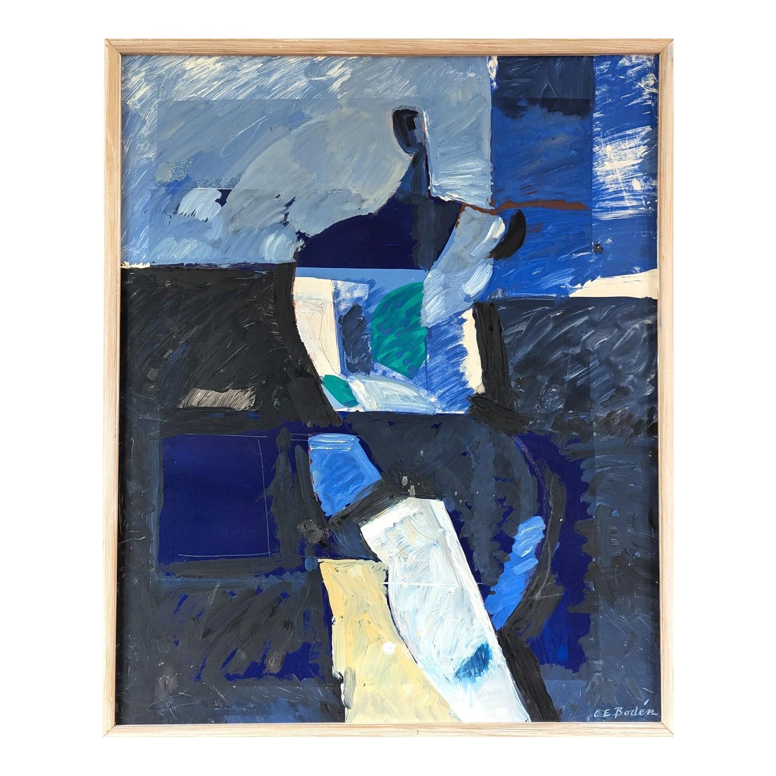 Mid-Century Modern 'Abstract Figure in Blue' Vintage Original Swedish ...