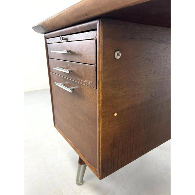 MCM Curved Form Desk With Exposed Sculptural Tripod Legs by Alma | Chairish