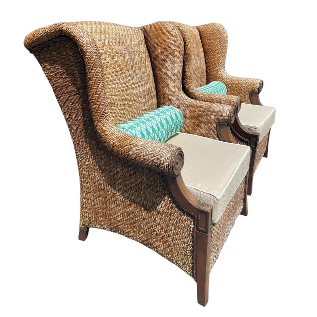 Mid 20th Century Vintage Wicker Rattan Palm Beach Style Pair of ...
