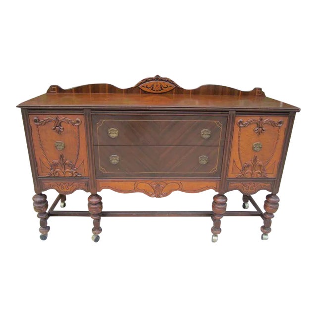 Jacobean Style 1930 s Vintage Walnut Sideboard Buffet Chairish