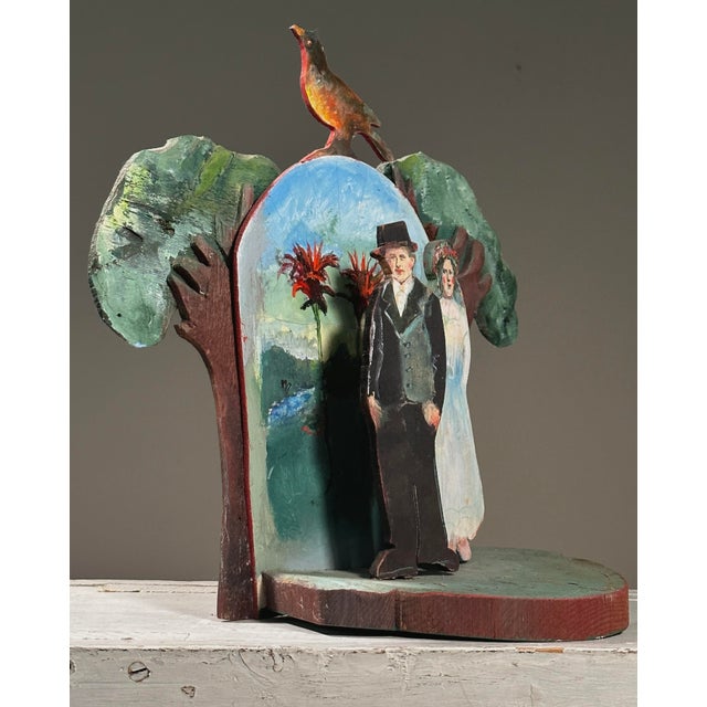 Vintage Folk Art Polychrome Hand Carved Dimensional Sculpture of Bride ...