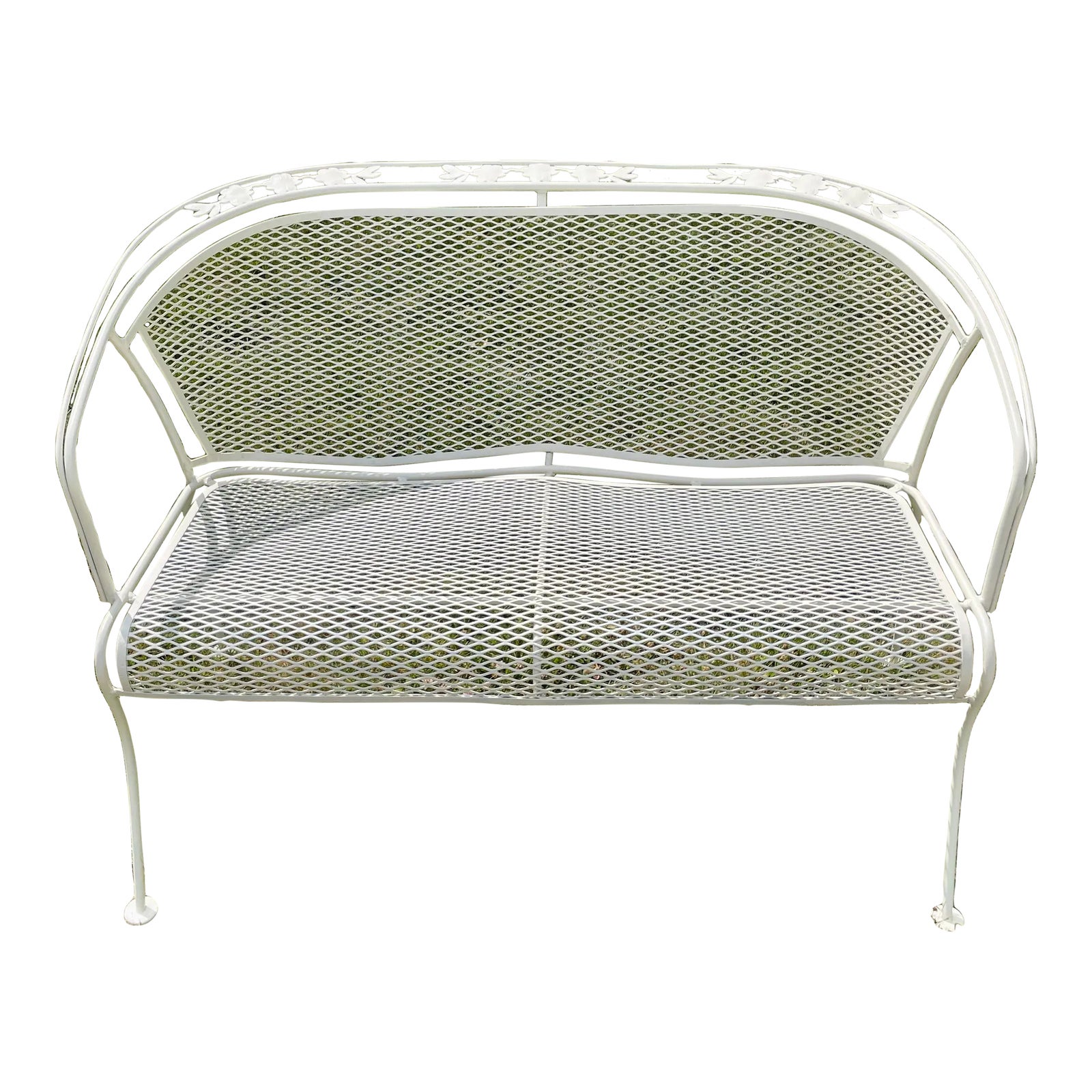 Woodard Meadowcraft Style White Wrought Iron Patio Bench | Chairish