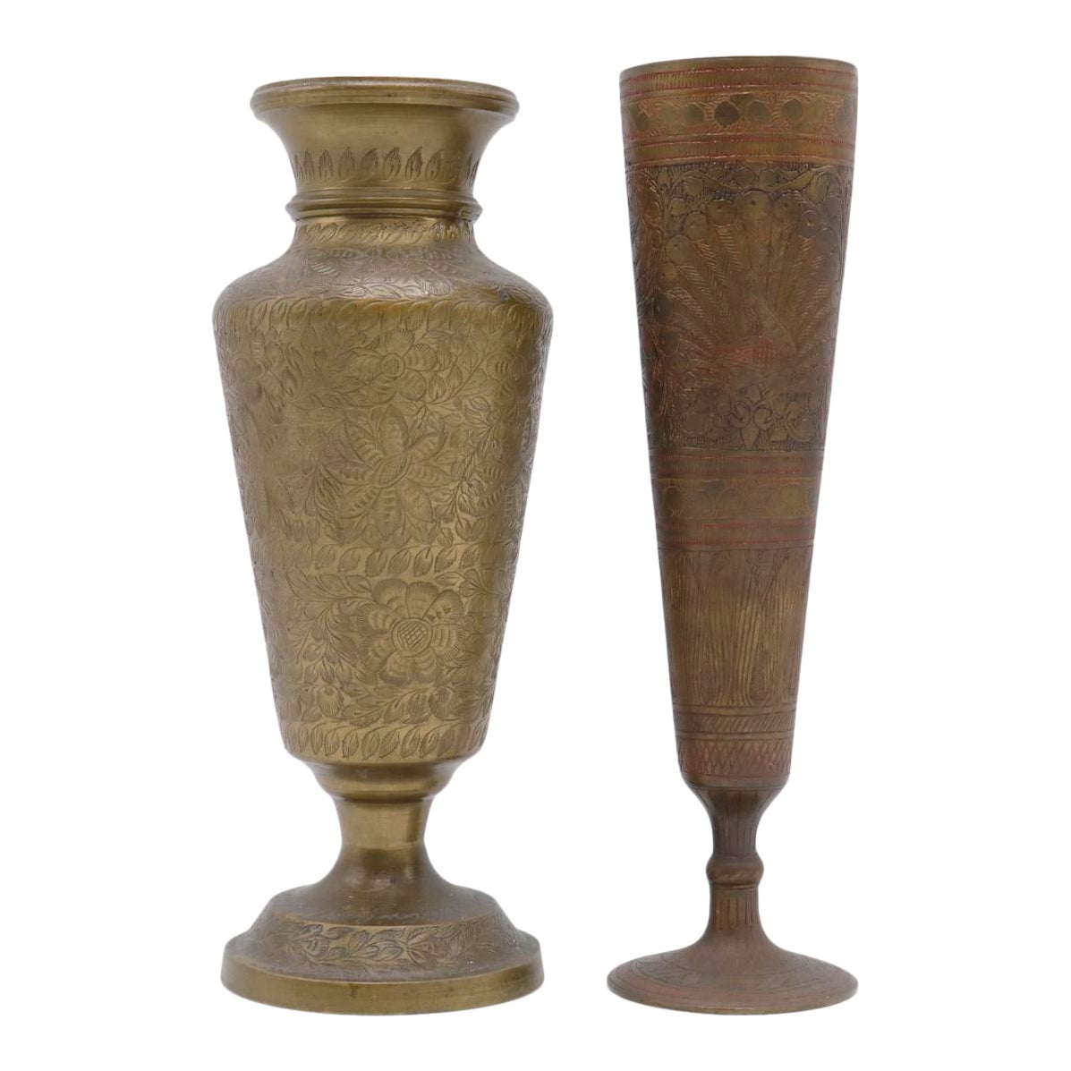Indian Brass Vases - Set of 2 | Chairish