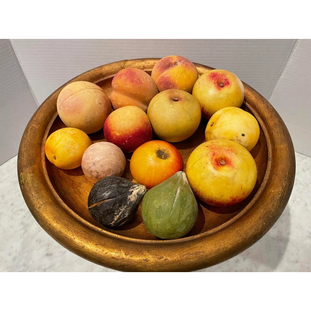 Vintage Giltwood Italian Tazza With Stone Fruit | Chairish