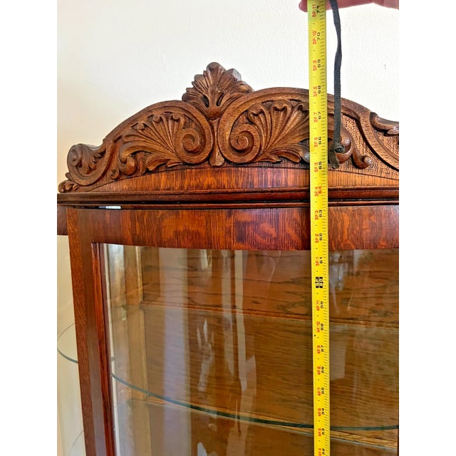 Antique China Cabinet Display Four Shelves Curved Glass Locking Door ...