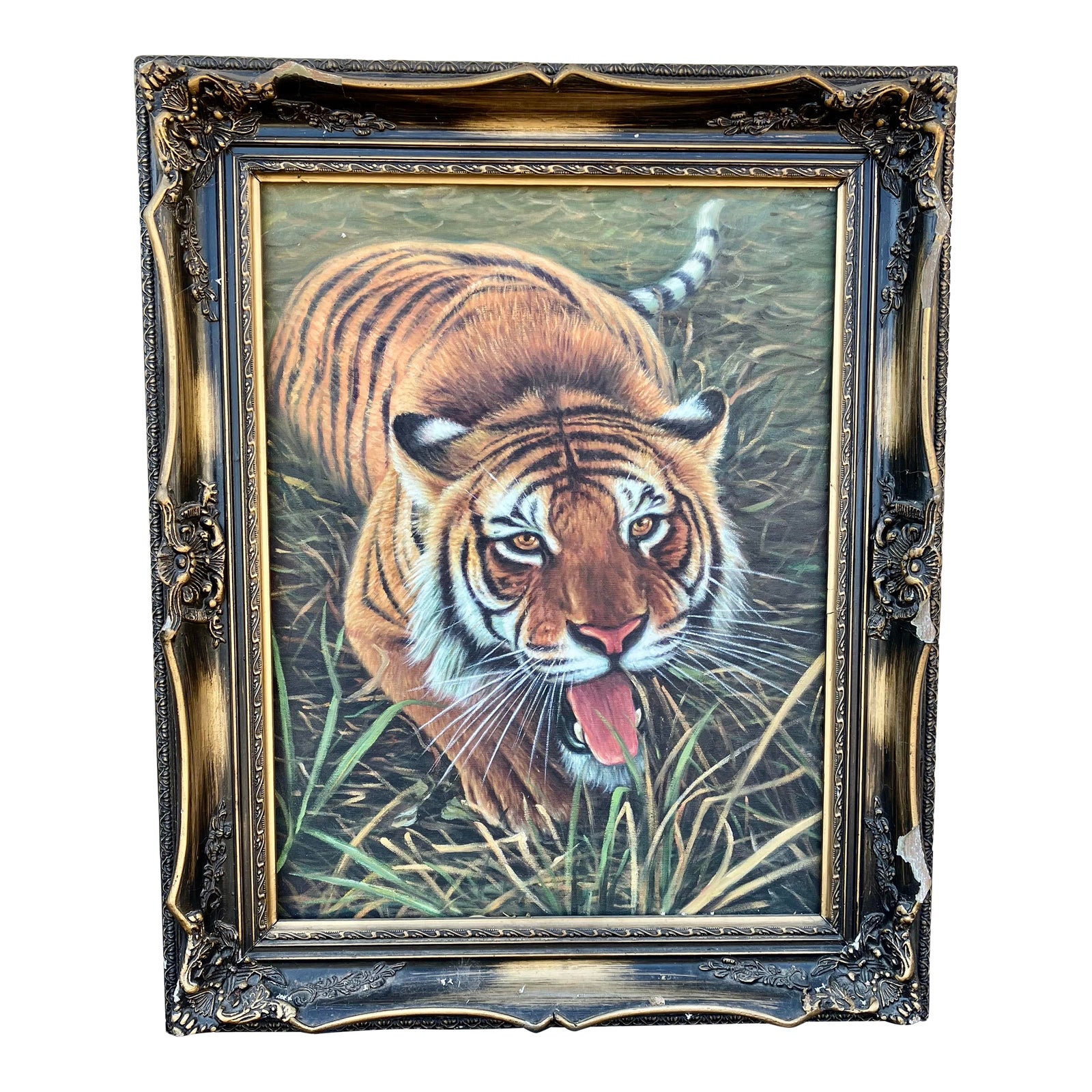 1970s Bengal Tiger Oil on Canvas, Framed | Chairish