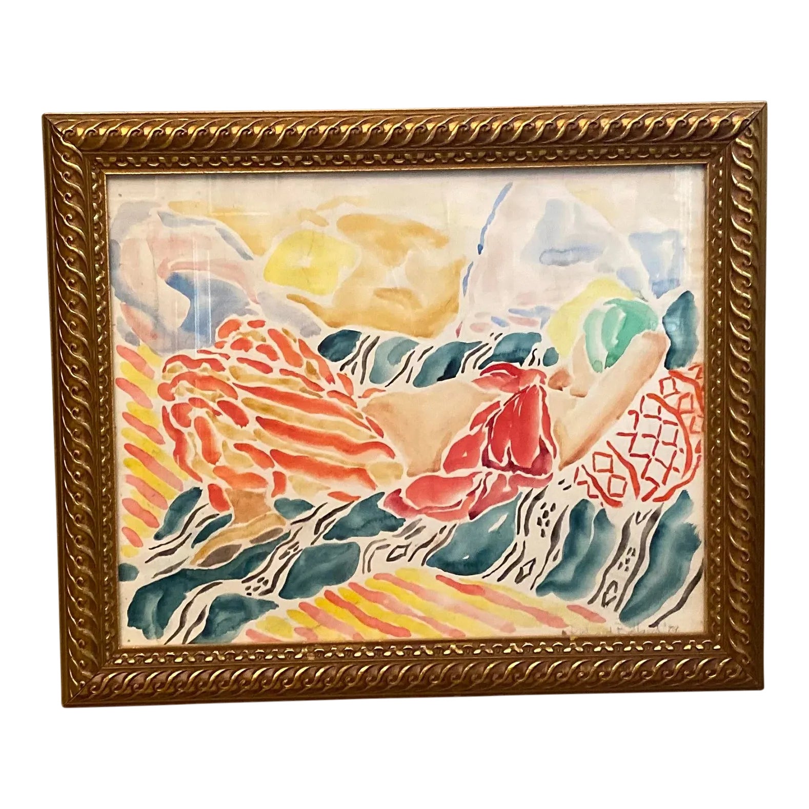 1970s Abstract Portrait Watercolor Painting by Listed American Artist ...