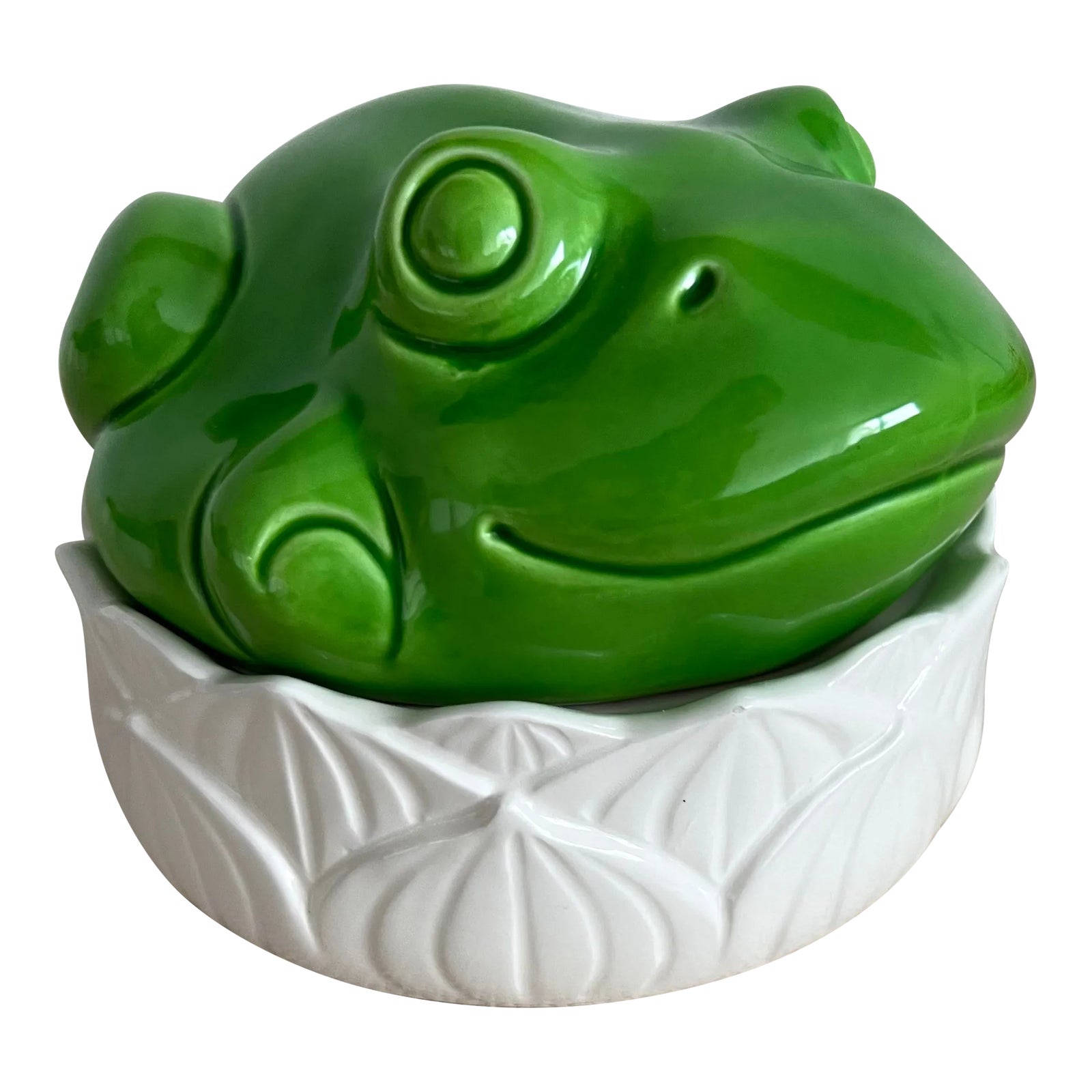 Vintage Shallow Porcelain Frog Container Box | Chairish
