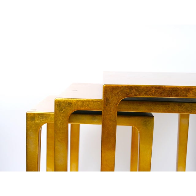 Set Three Mid-Century Modern Lacquered Gold Leaf Nesting Tables | Chairish