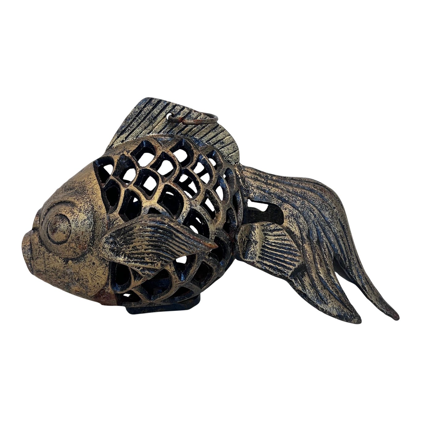 Vintage Cast Iron Goldfish, Koi, Candle Lantern, Garden Lantern | Chairish