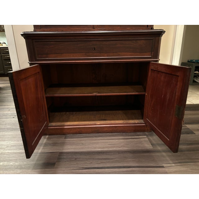 Antique Fold Out Desk Secretaire Bookcase Glass Door Hutch Victorian ...