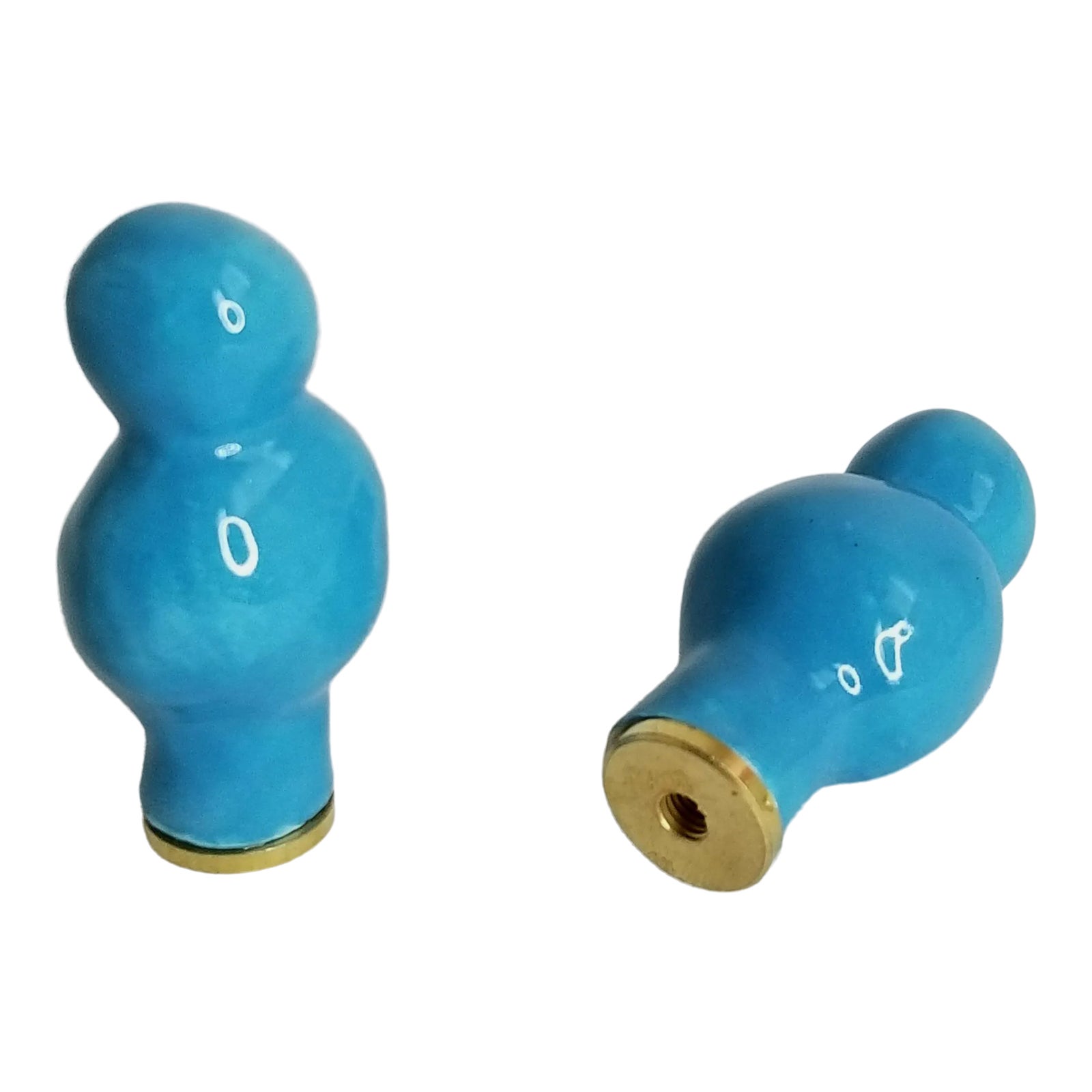 Pair of Handmade Turquoise Ceramic Lampshade Finials | Chairish