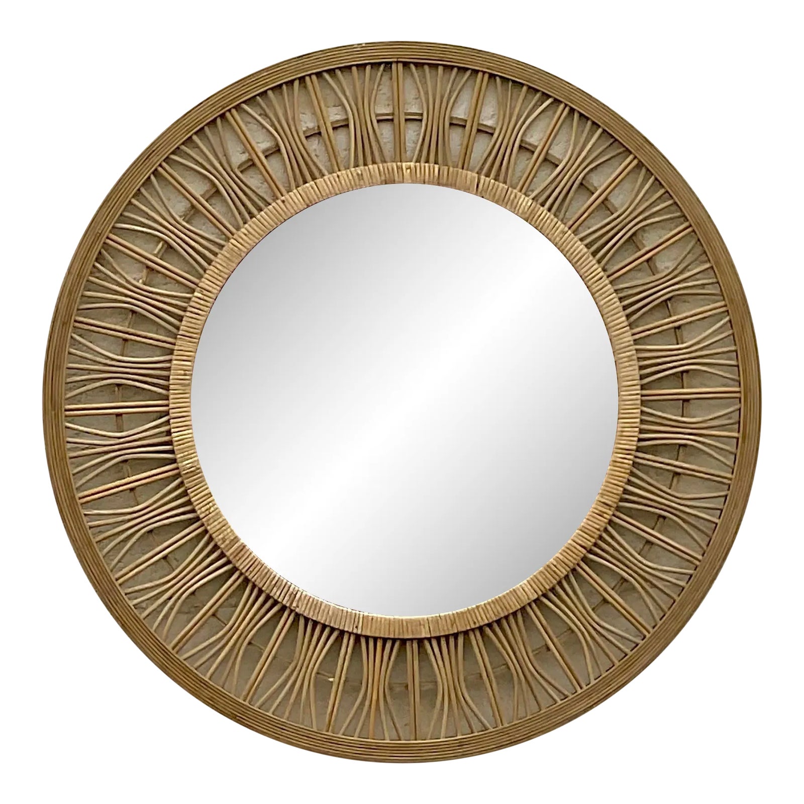 Vintage Coastal Wrapped Rattan Mirror | Chairish