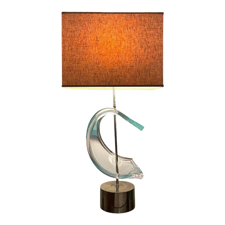 1970s Large Lucite and Chrome Table Lamp by Herbert Ritts for Astrolite ...