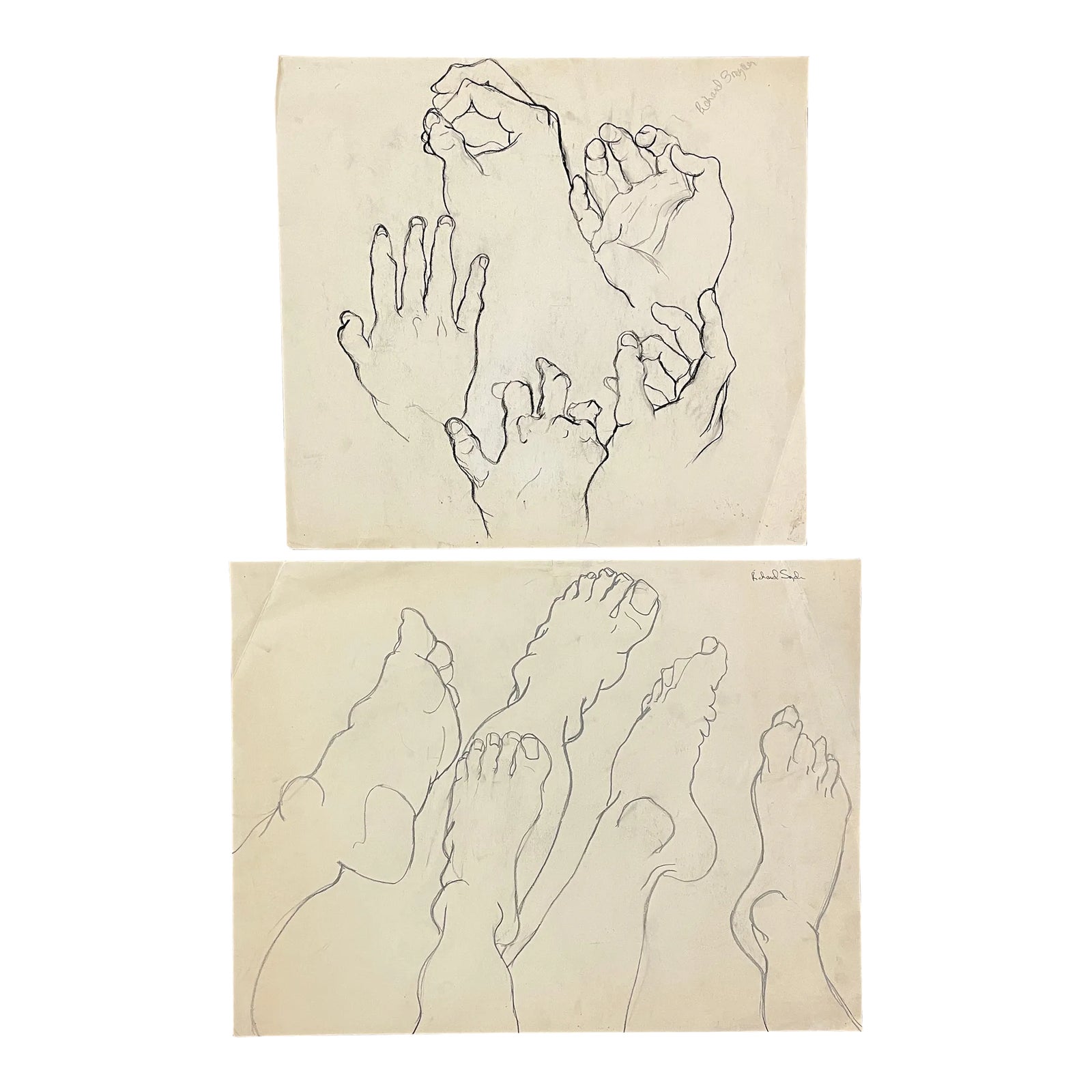 1980s Richard Snyder Hands and Feet Drawing - Set of Two | Chairish