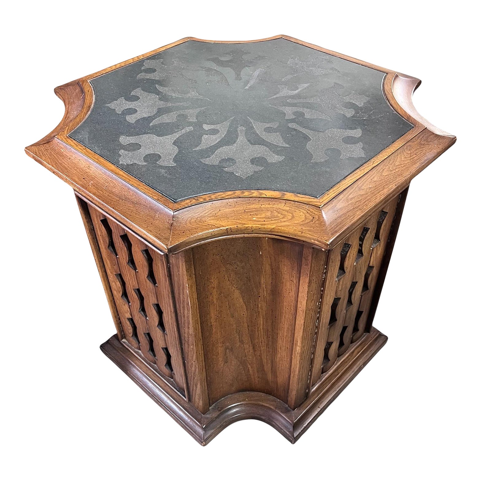 1960s Drexel Spanish Mediterranean Storage Accent End Table With Etched ...