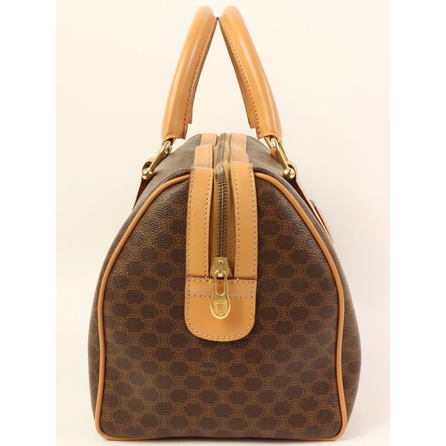 Celine Macadam Pattern Logo Embossed Boston Bag Brown | Chairish