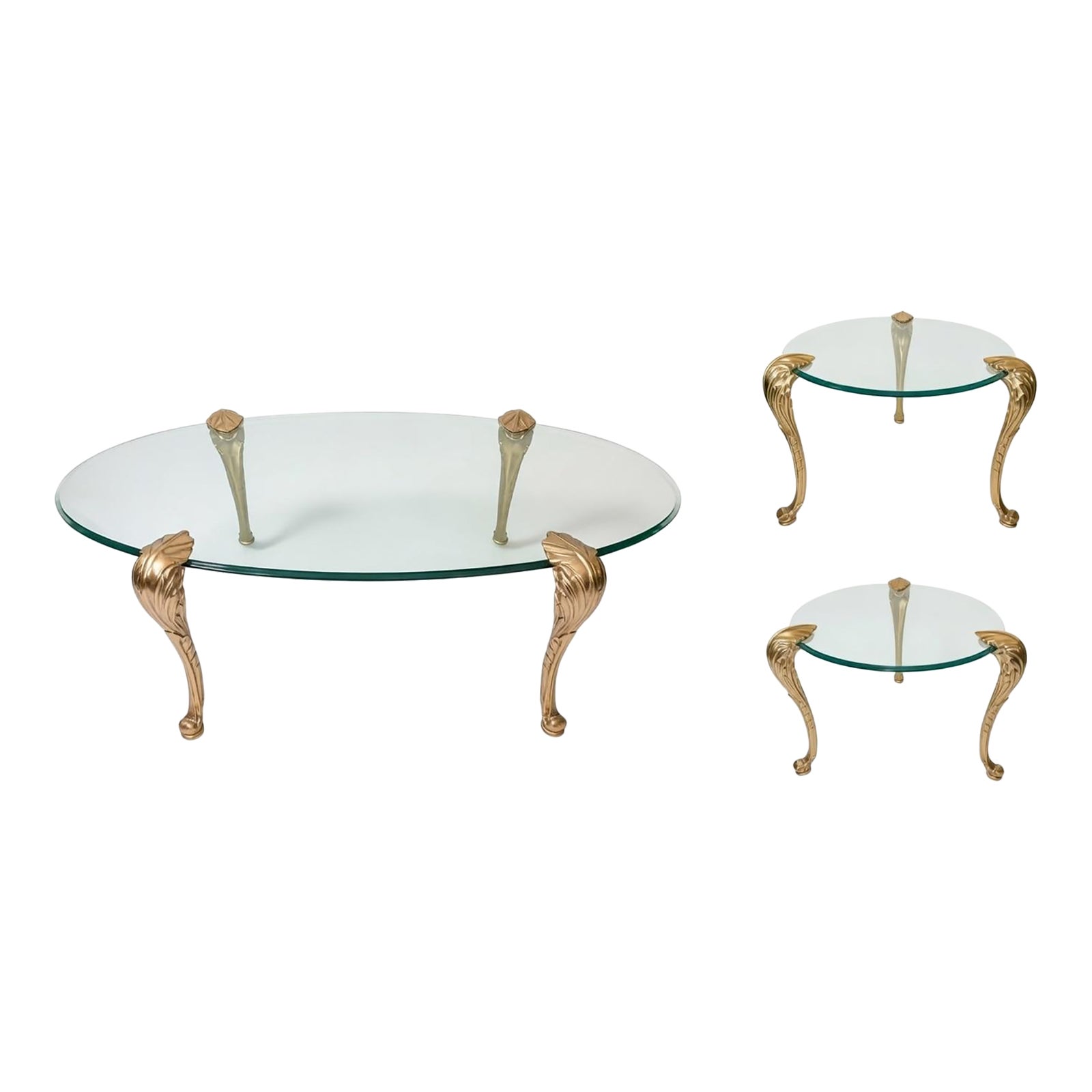1970s Chapman Manufacturing Brass and Glass Coffee Table and Side ...