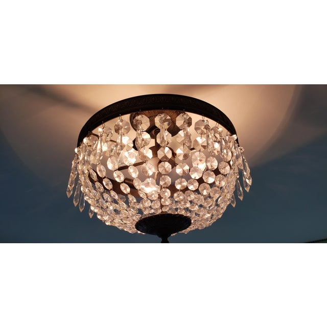 1990s Crystal Semi Flush Ceiling Light With Deorative Band | Chairish