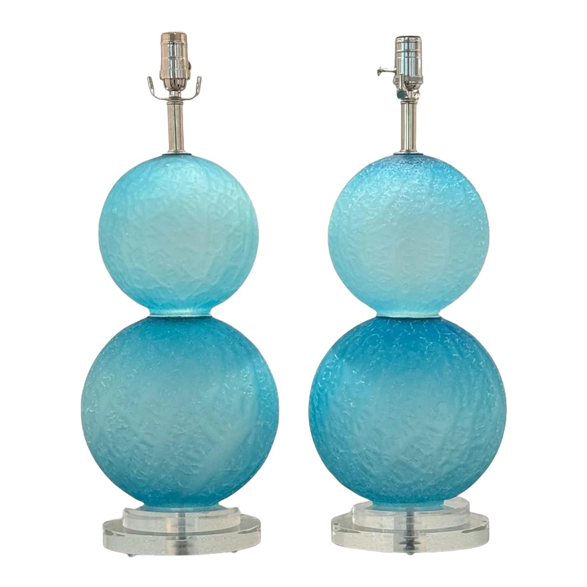 Pair of Vintage Murano Balboa Stacked Ball Lamps in Ocean Blue | Chairish